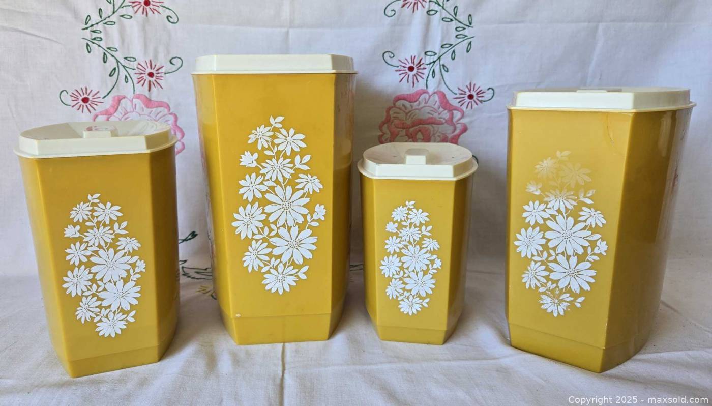 Lustro Ware yellow canisters, bamboo butterfly tray, Anchor Hocking ...