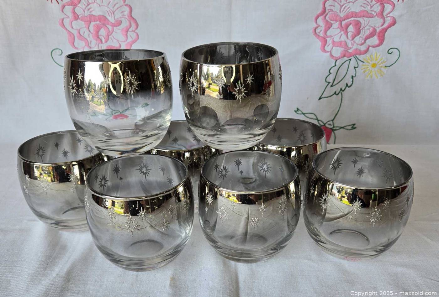 Vitreon Queen's Lustreware silver-fade roly poly glasses, starburst ...