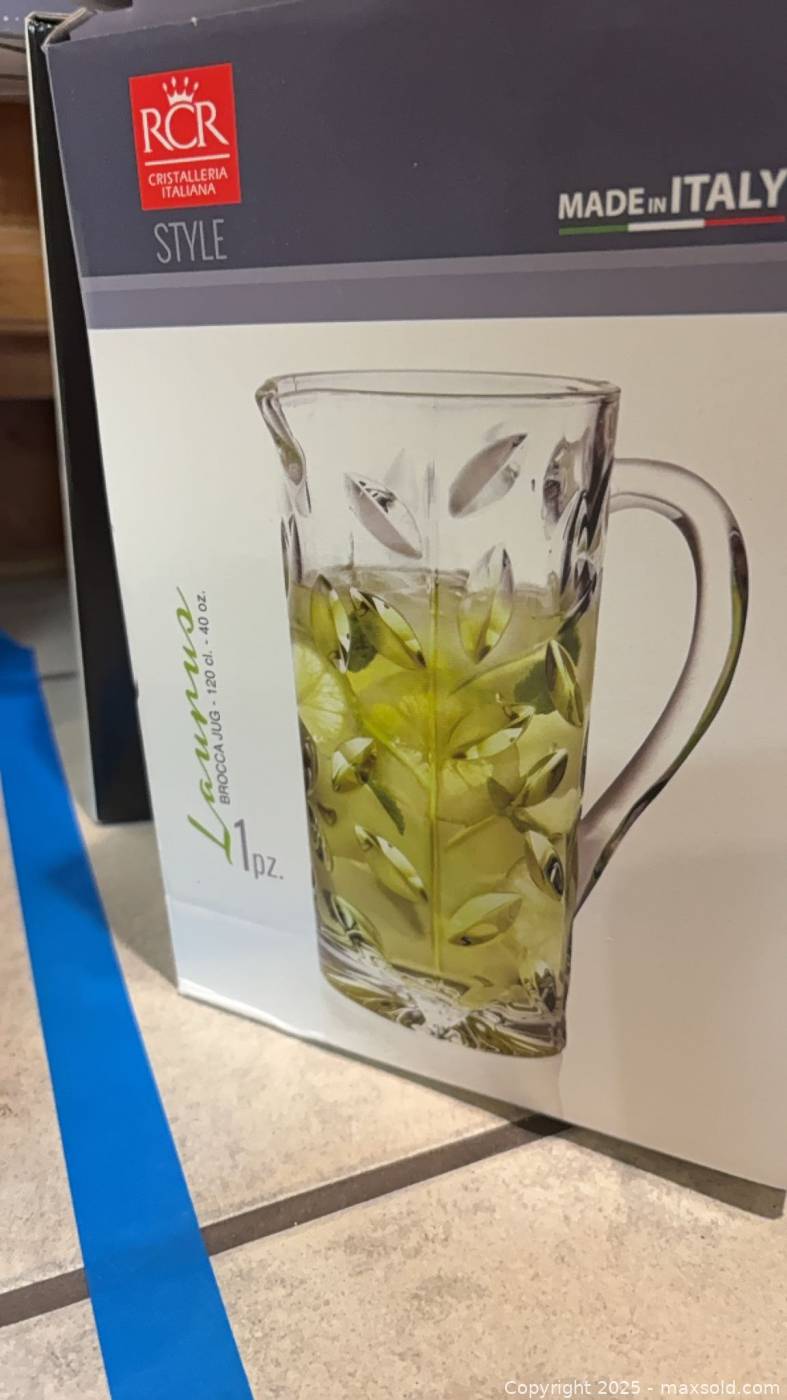 RCR boxed crystal stemware, pitcher, mug, coffee set | Maxsold