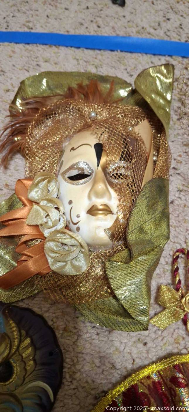 Ceramic Venetian-style Masks & Brass Comedy Mask | Maxsold