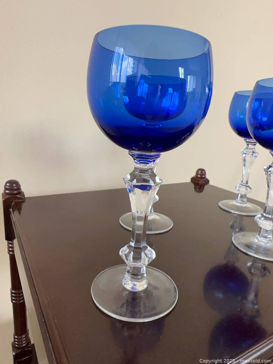 Cobalt Blue Faceted Stem Goblets, 4pc | Maxsold