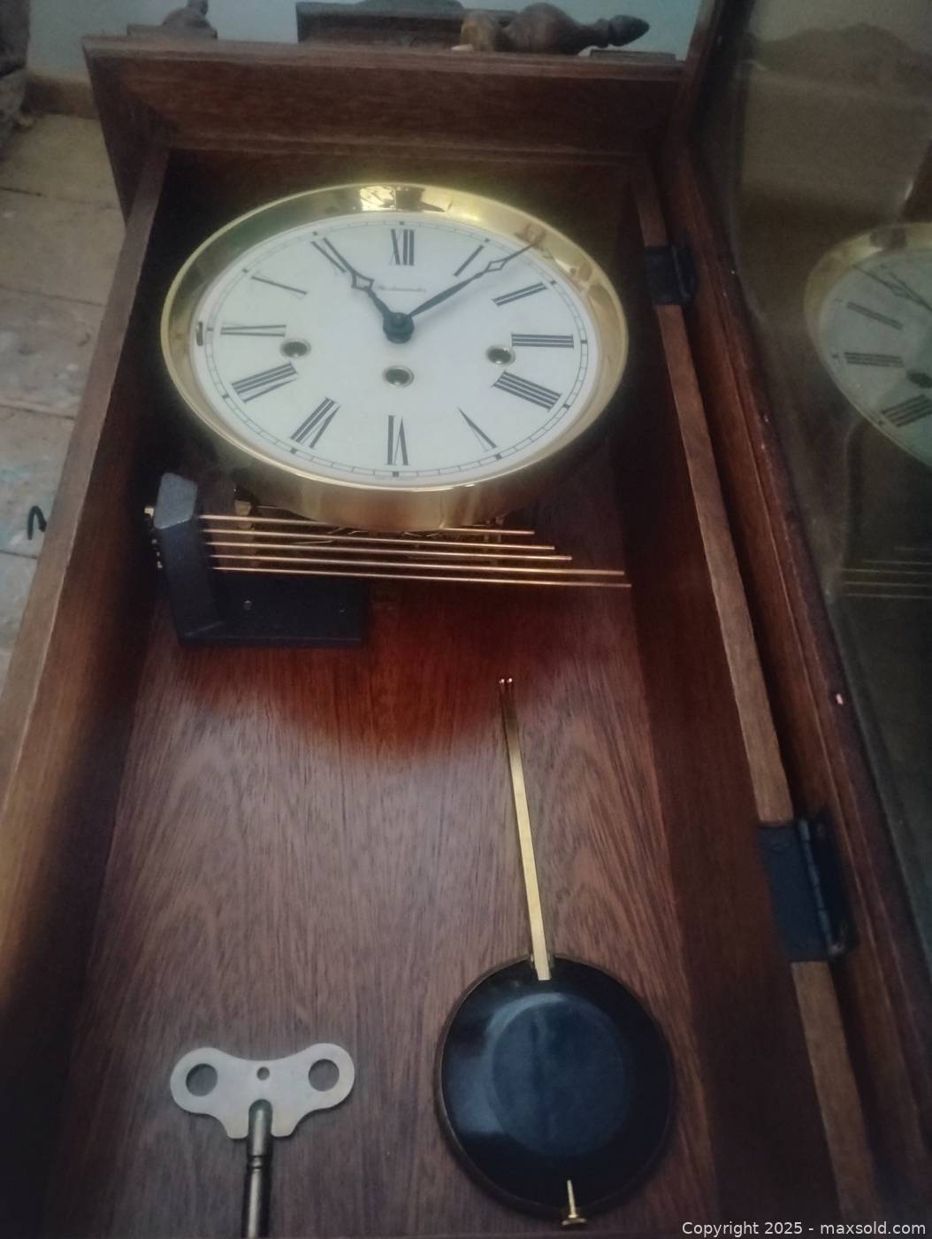 Wooden Westminster key-wind wall clock | Maxsold