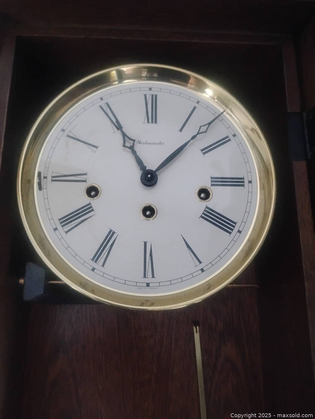 Wooden Westminster key-wind wall clock | Maxsold