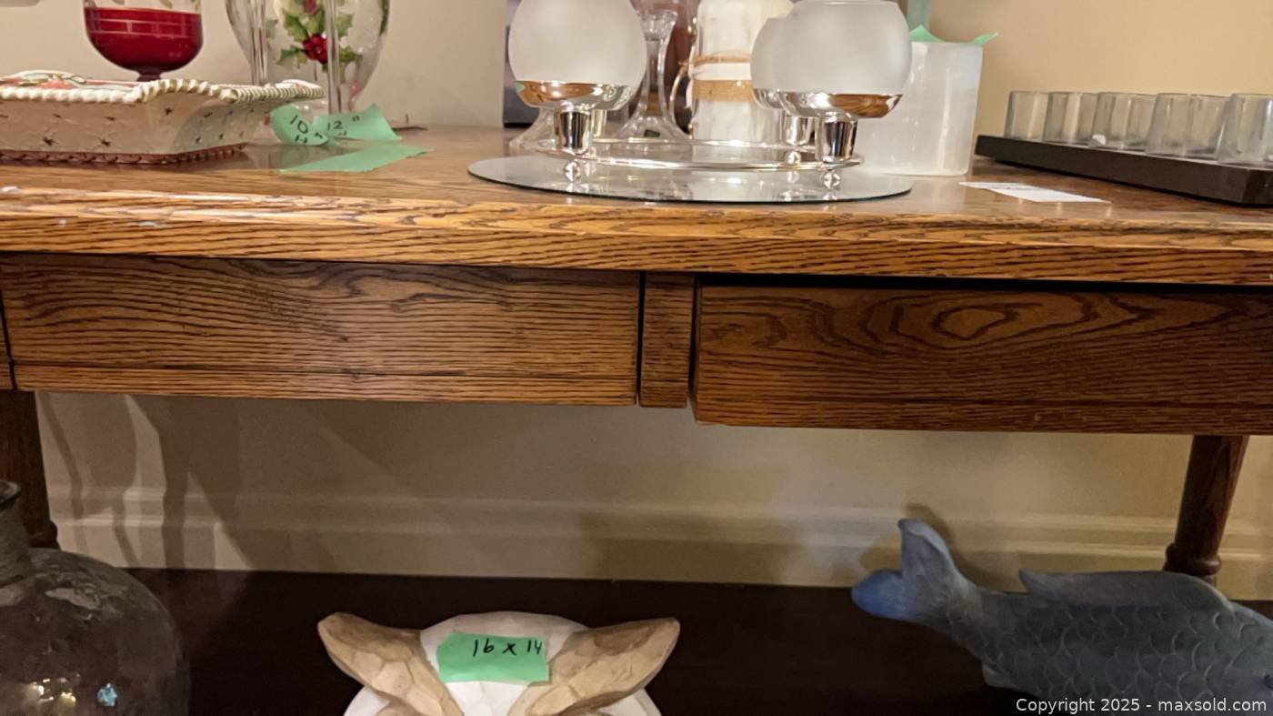Solid wood harvest table with drawers | Maxsold