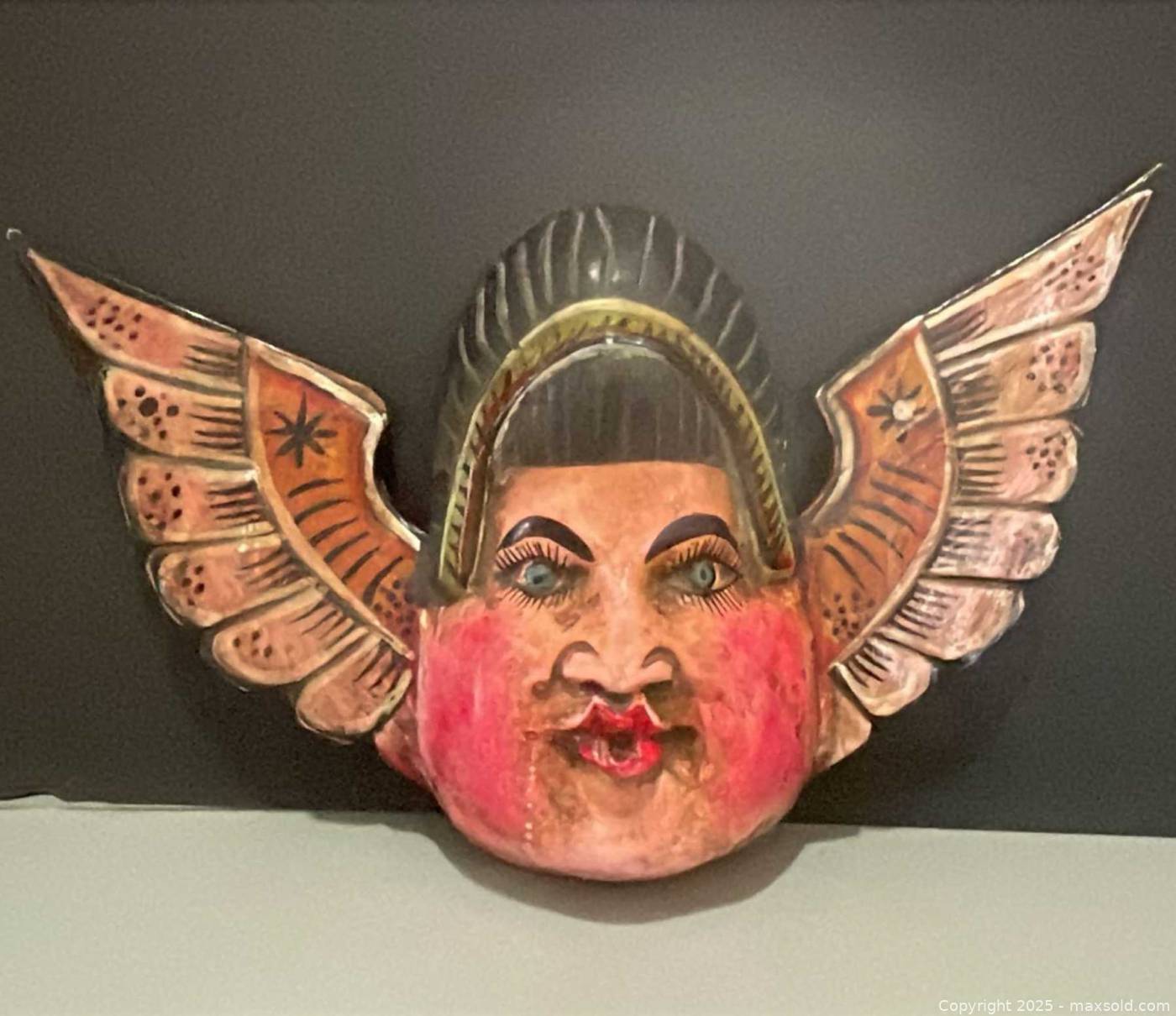 Pair Mexican hand carved wooden angel busts | Maxsold