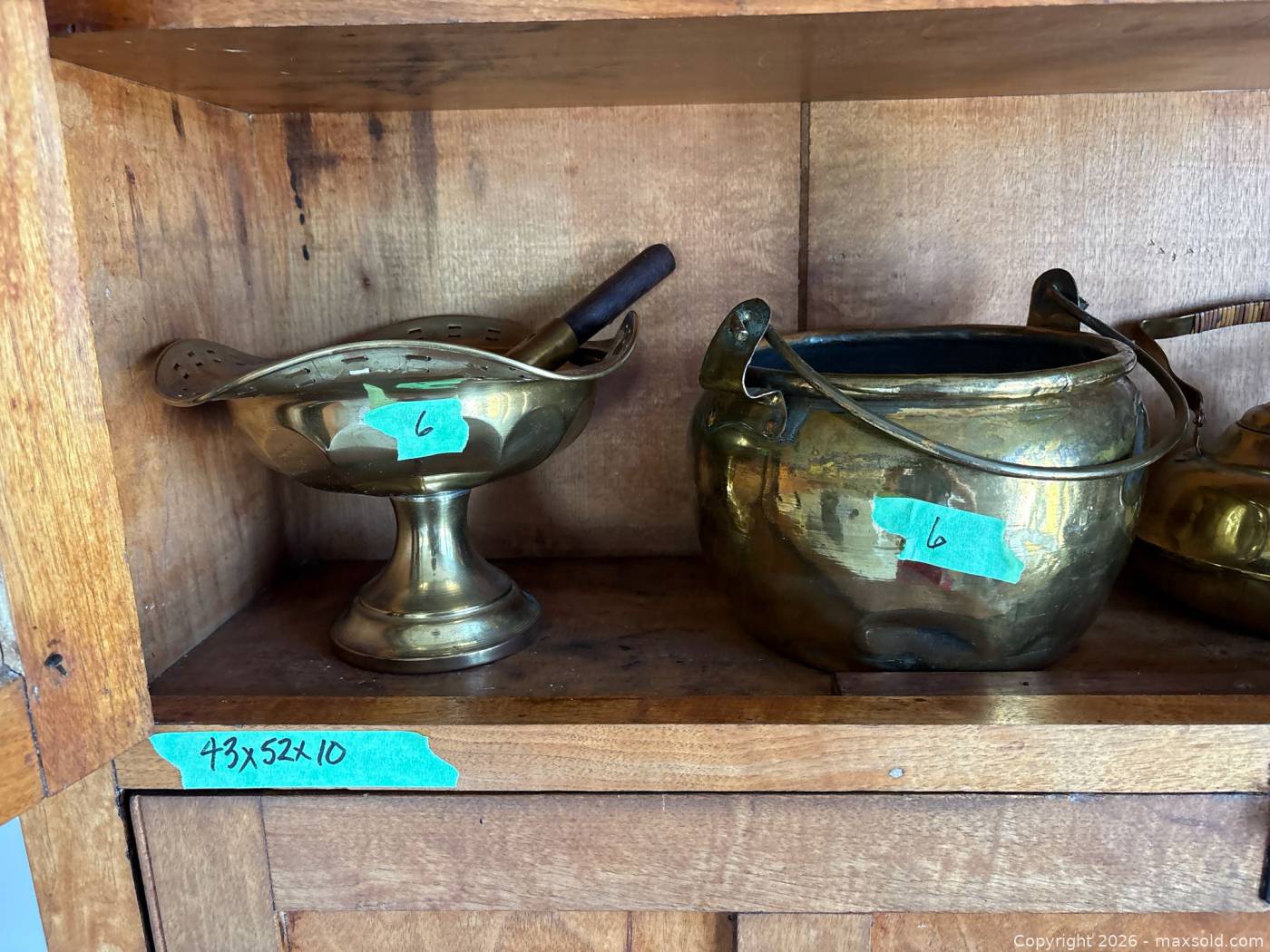Brass kettle, pot, footed bowl and ladle | Maxsold