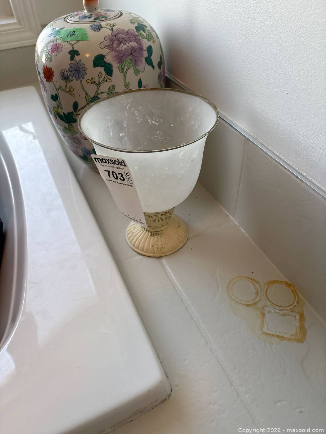 Porcelain floral ginger jar & frosted glass pedestal vase | Maxsold