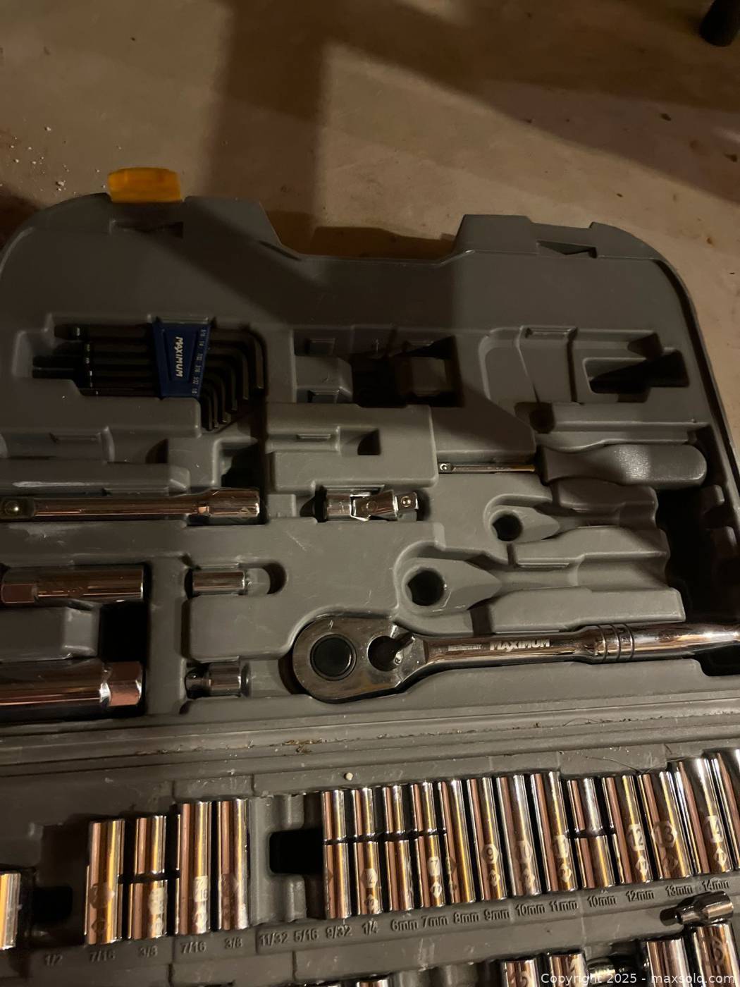 Craftsman metal toolbox, socket set, DeWALT pouch | Maxsold