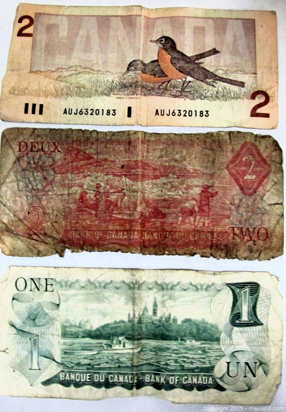 Bank of Canada $2 (1986, 1974) & $1 (1973) notes | Maxsold