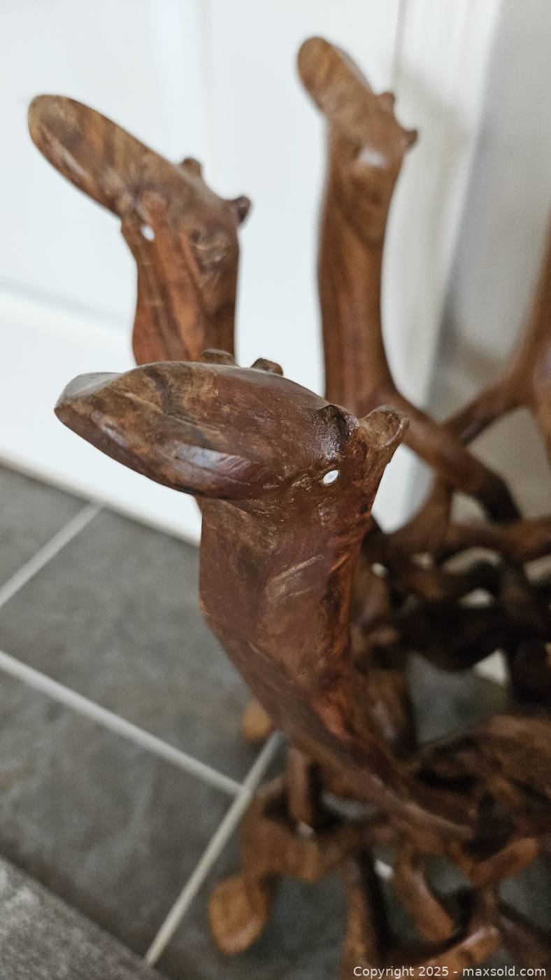 Hand-carved camel head folding wood stands | Maxsold