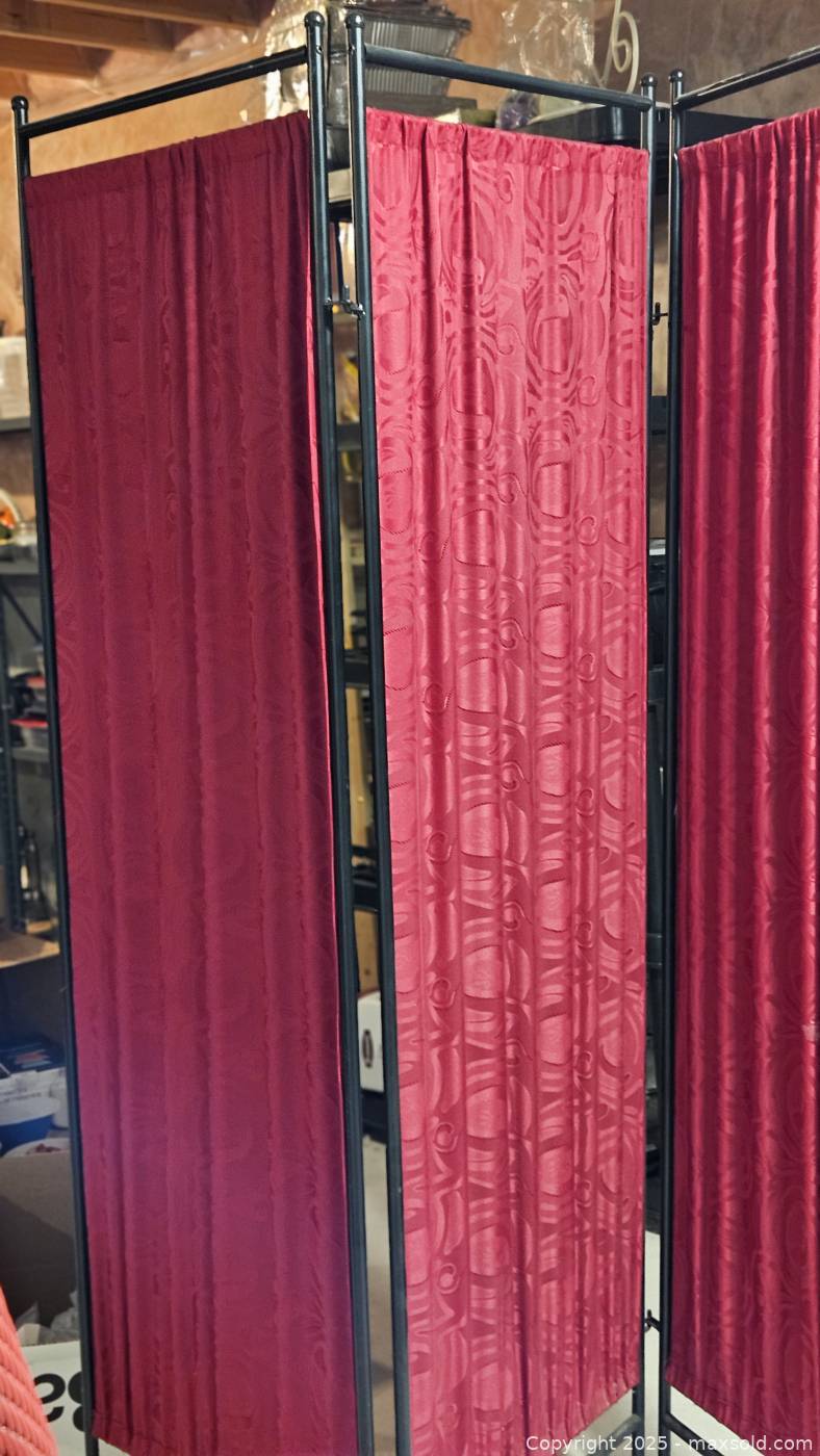 3-Panel Rose Red Fabric Privacy Screen | Maxsold