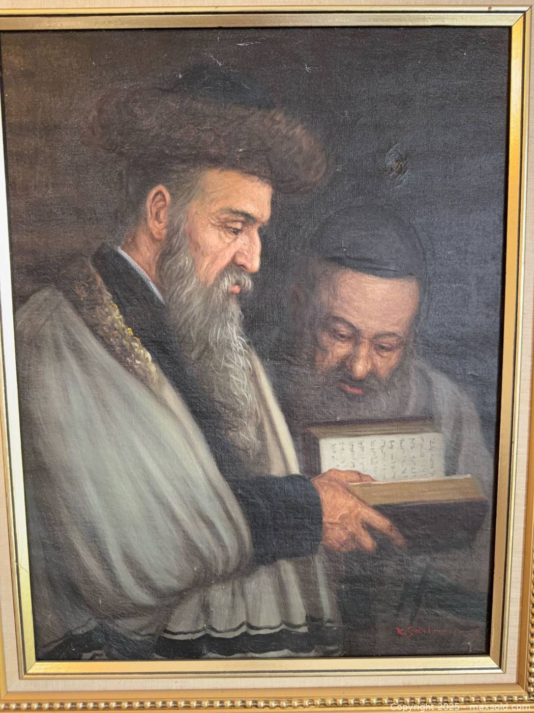 Signed Oil on Canvas Painting of Two Rabbis | Maxsold