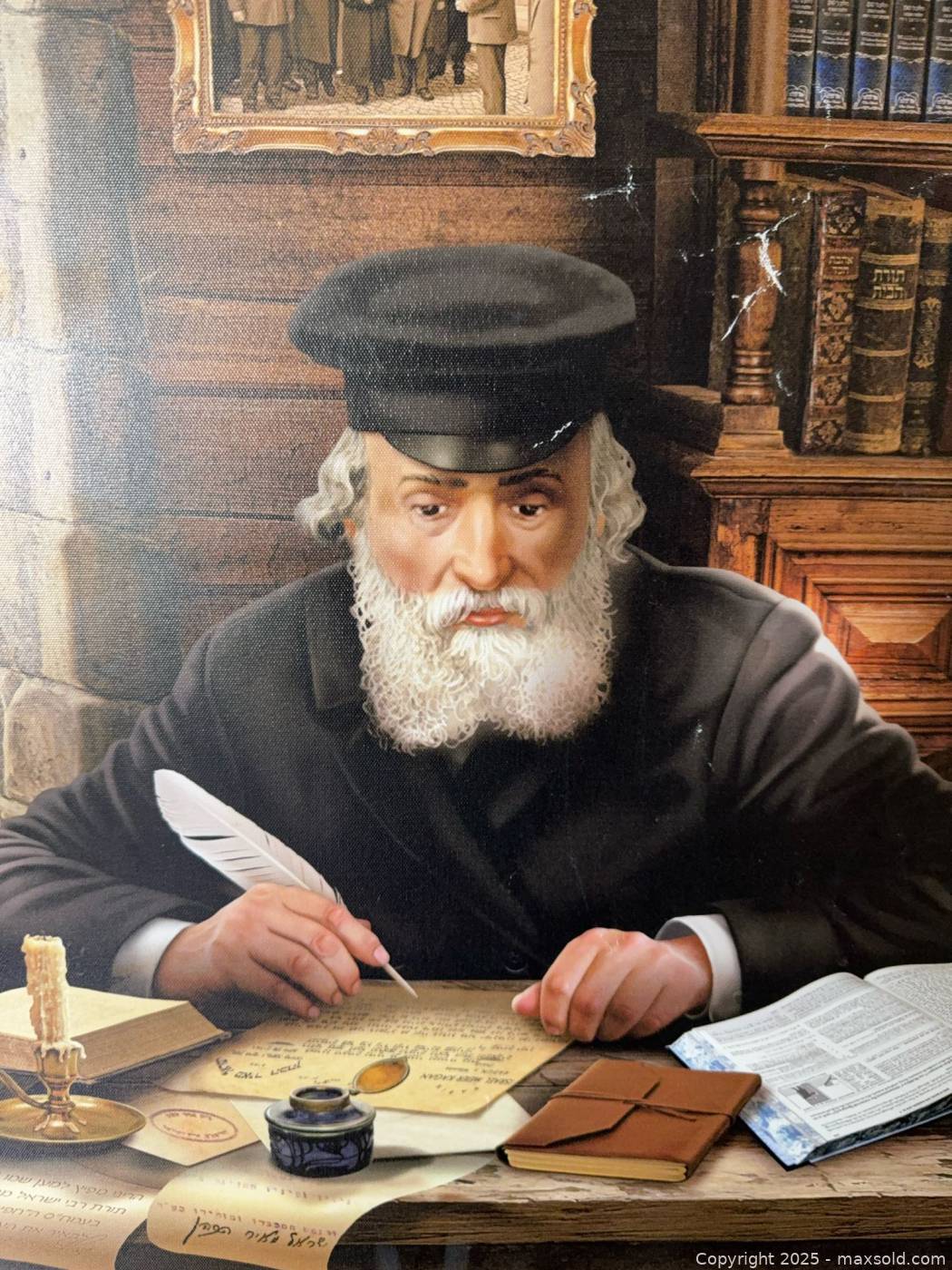 Framed digital canvas print of Jewish Rabbi writing | Maxsold