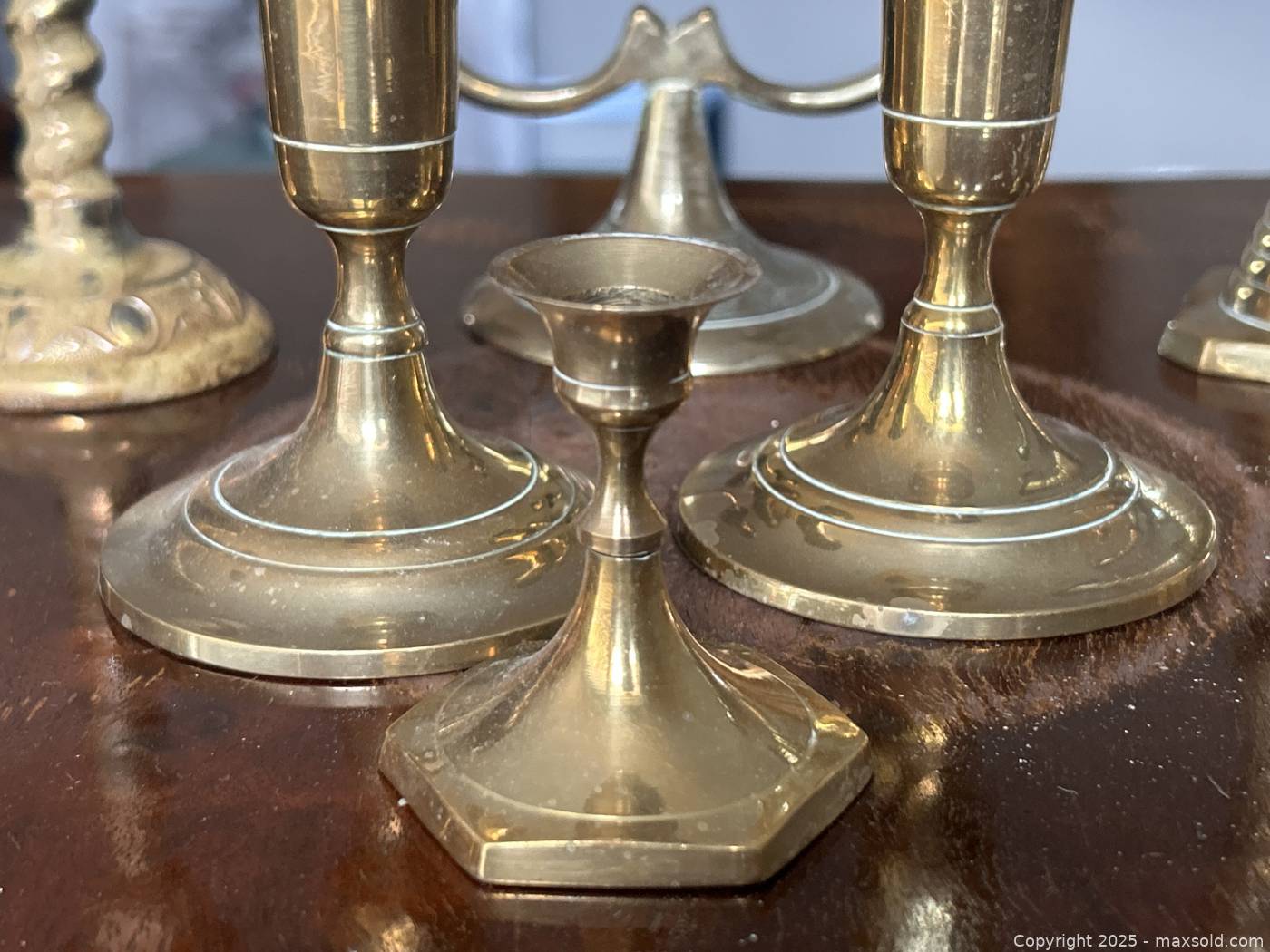 Vintage brass candlesticks and snuffer | Maxsold
