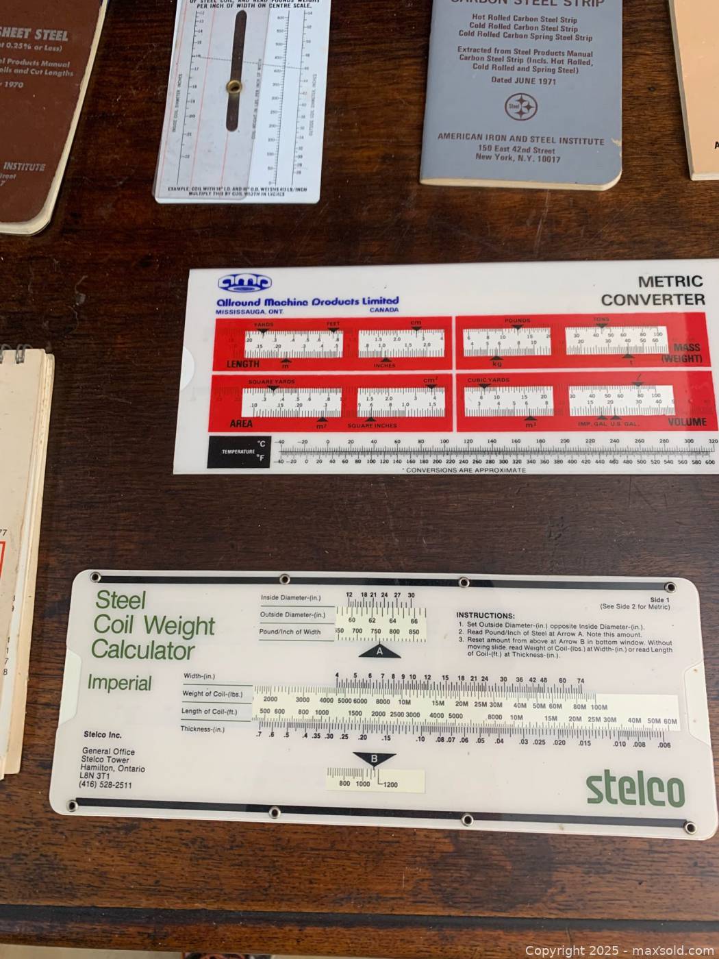 Stelco slide calculators, Samuel gauge cards, field notebooks | Maxsold