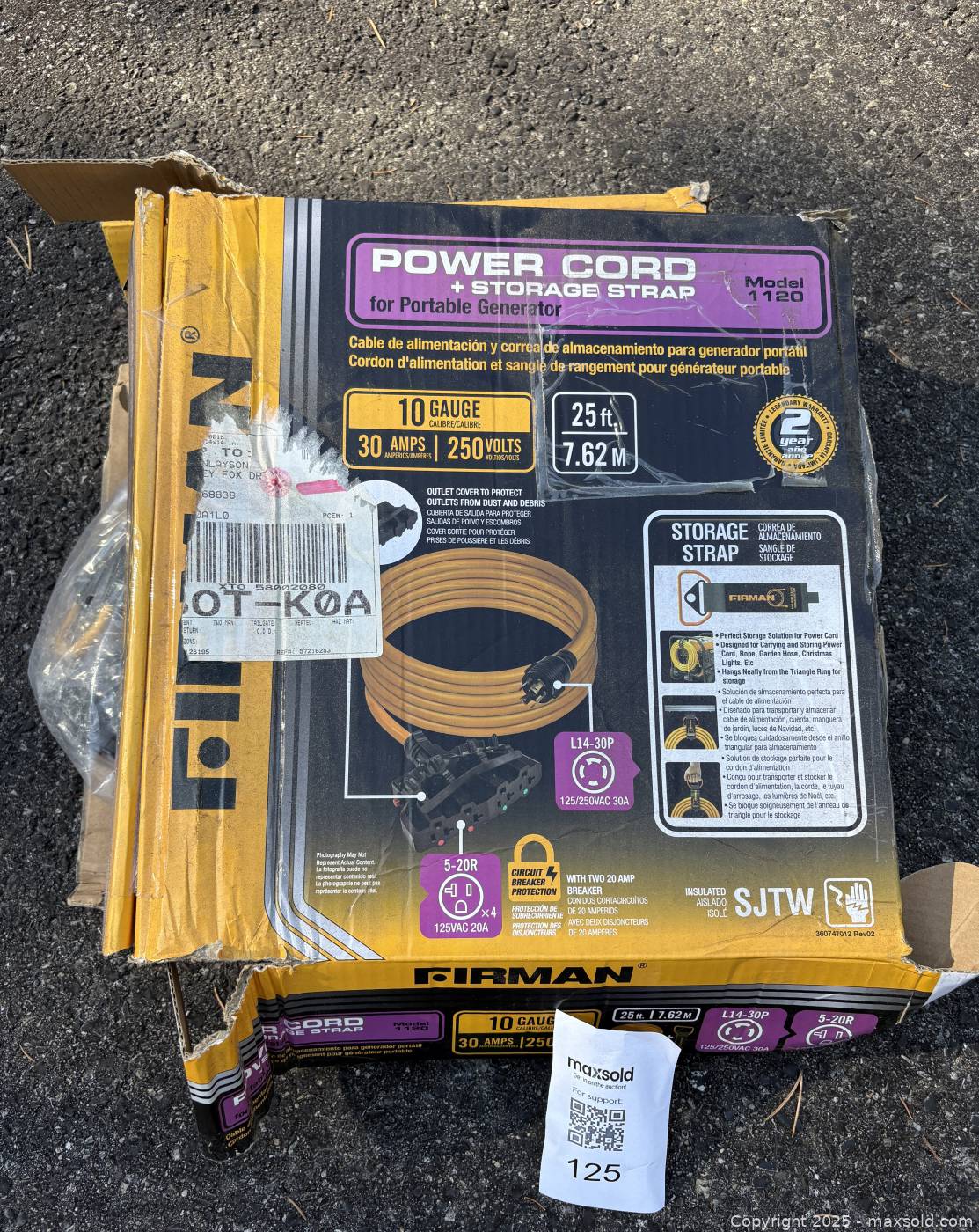 Firman 25 ft 10 G 30 A L14-30P to L14-30R generator cord with strap ...