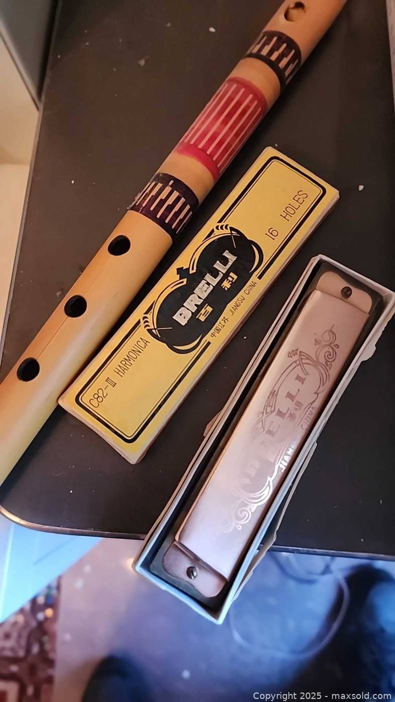 Belli 6-hole harmonica with case and 13-in bamboo flute | Maxsold