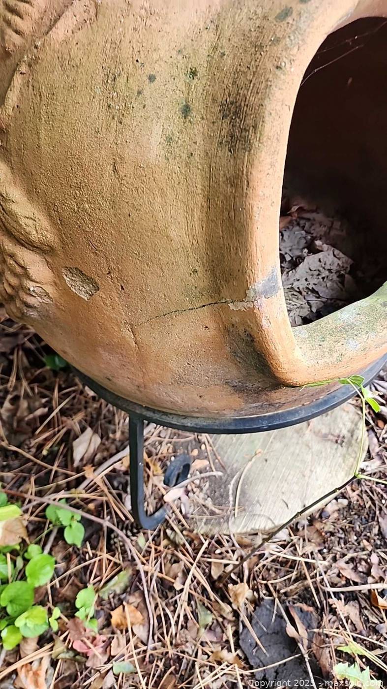 Clay terra-cotta chiminea outdoor fireplace on stand 45" | Maxsold