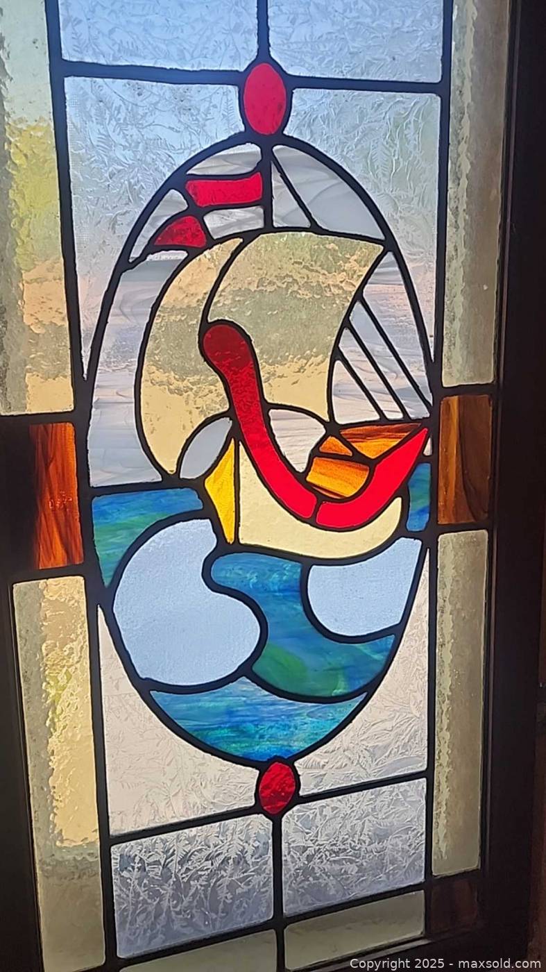 Pair ship theme stained glass windows | Maxsold