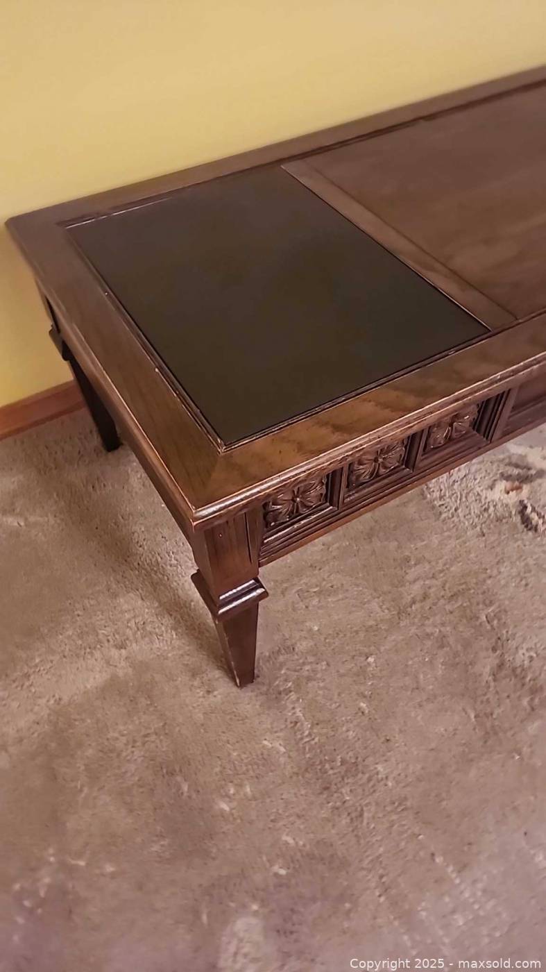 Wood coffee table with slate insets, 42x20x15" | Maxsold