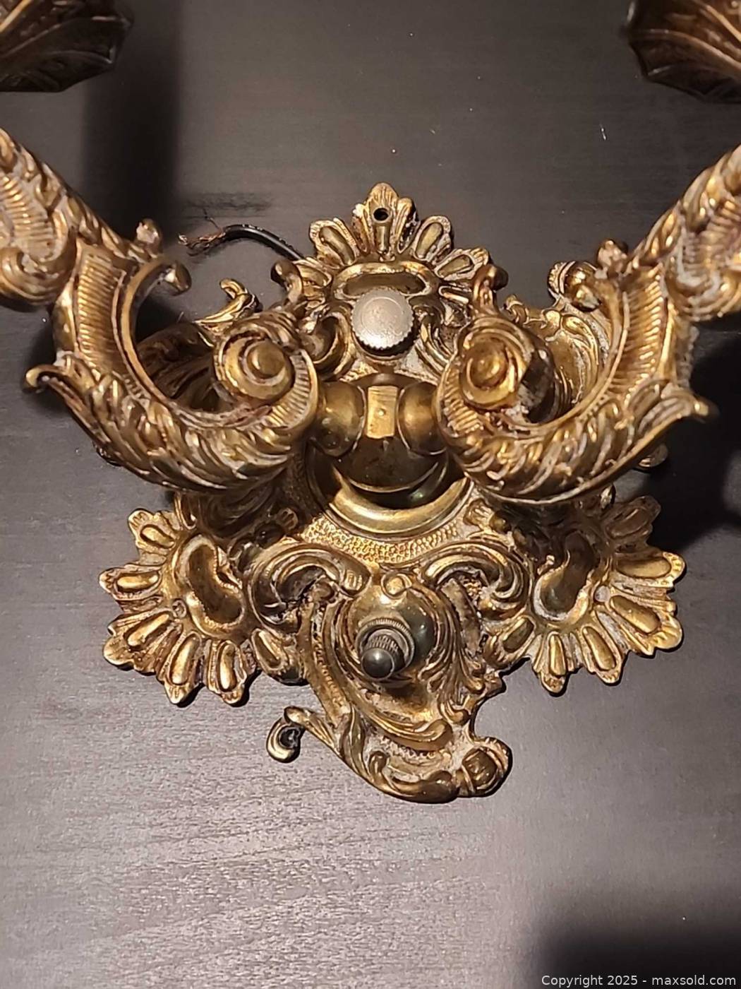 Pair antique brass double-arm wall sconces | Maxsold