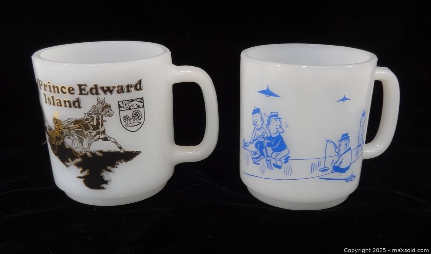 White Milk Glass PEI and Curling Mugs | Maxsold