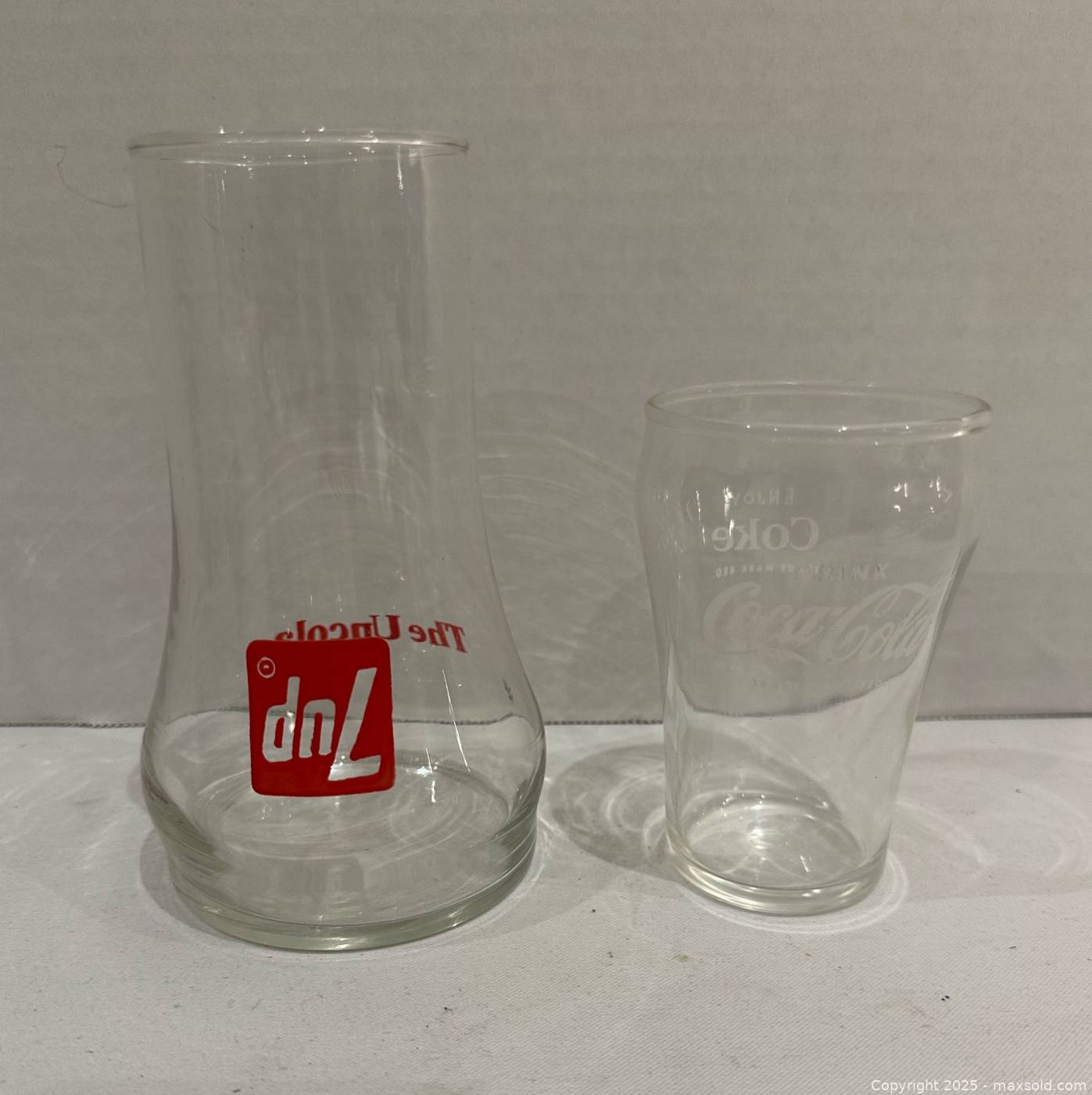 Vintage 7-Up Uncola carafe and Coca-Cola glass | Maxsold