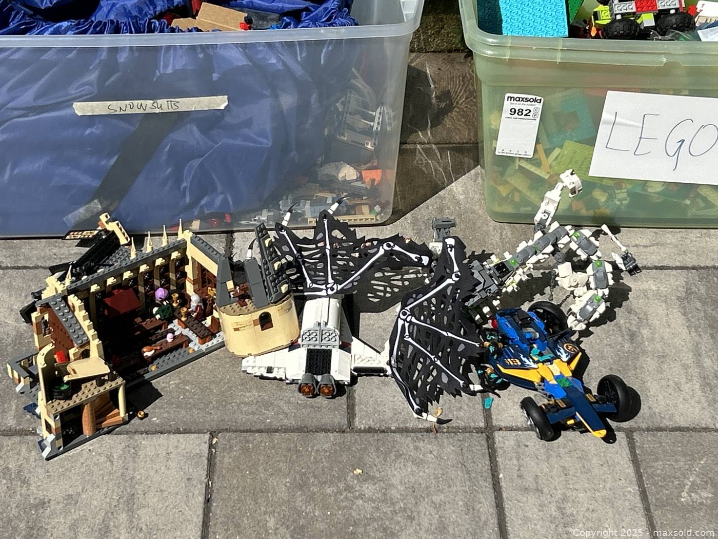 Two bins of assorted Lego bricks and builds | Maxsold