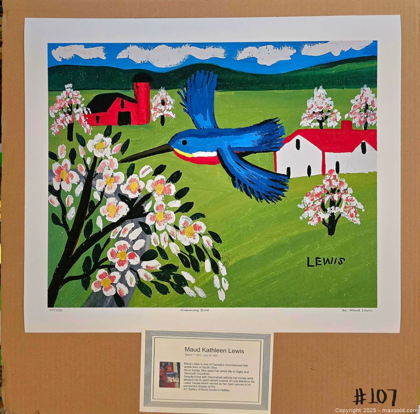 Maud Lewis “Hummingbird” numbered lithograph | Maxsold