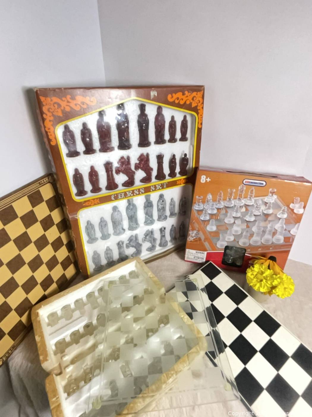 Chess sets bundle glass plastic boards | Maxsold