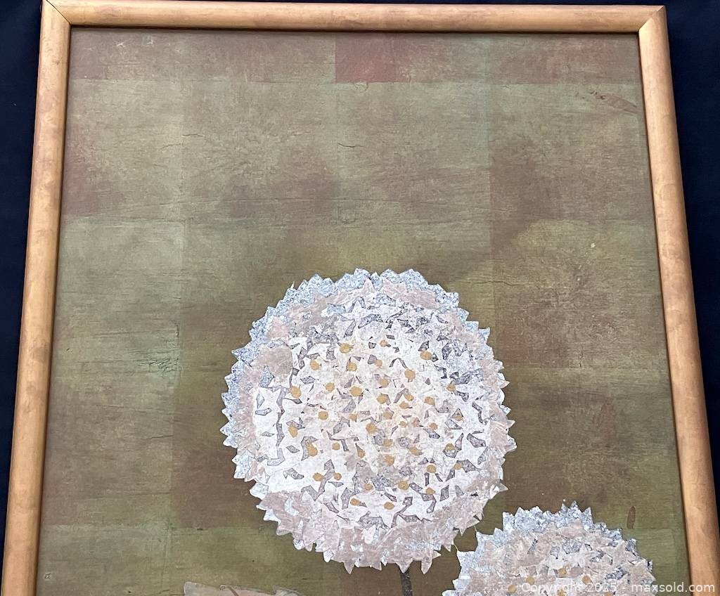 Signed mixed-media floral collages on panels | Maxsold