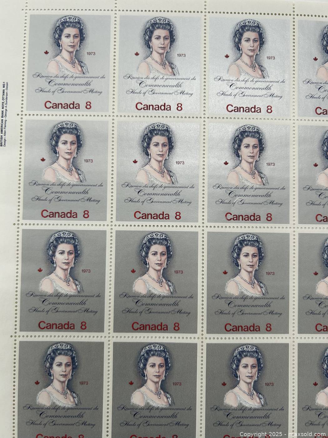 1973 Canada 8¢ QEII CHOGM 25-Stamp Sheet | Maxsold