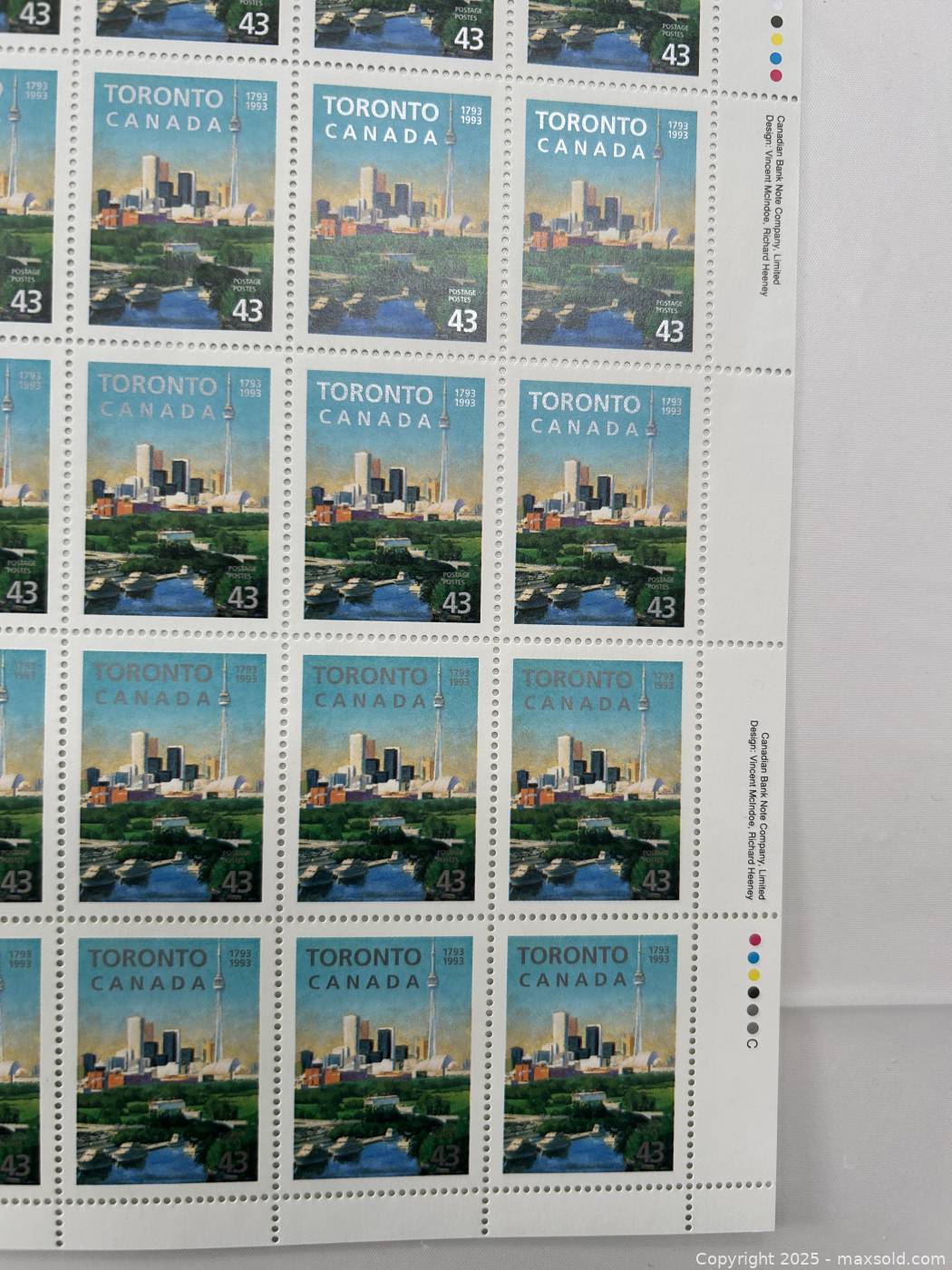 1993 Canada Toronto Bicentennial stamp sheet | Maxsold