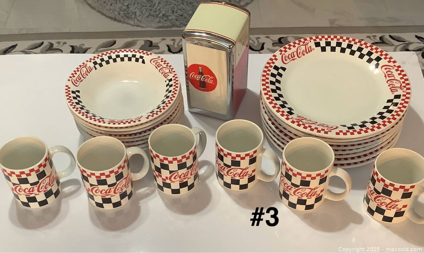 Coca-Cola checkered plates, bowls, mugs & napkin dispenser – 23 pcs ...