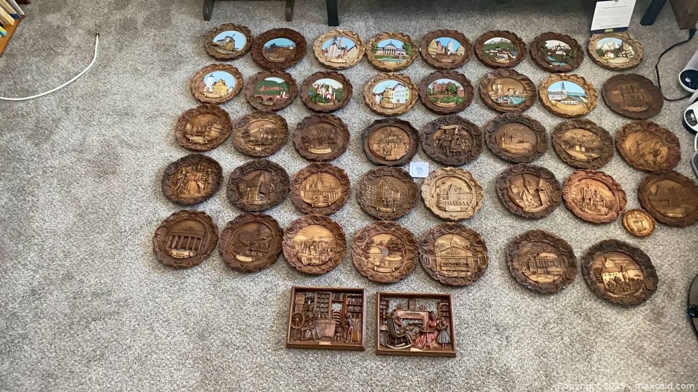 Carved Wood European Landmark Relief Plaques 42pcs | Maxsold