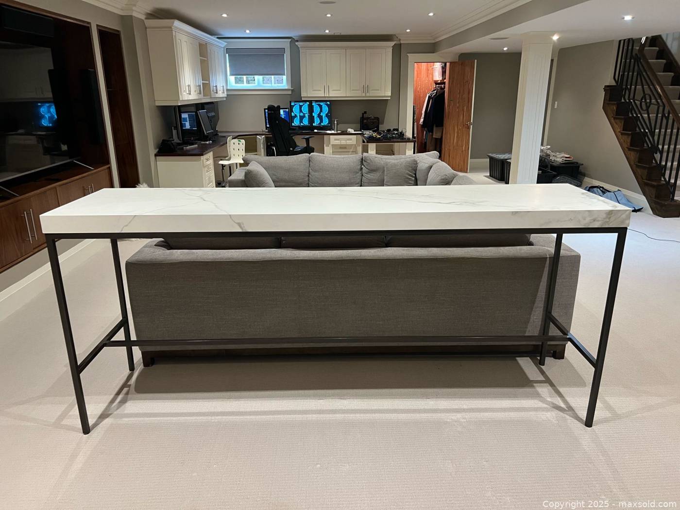 Custom porcelain top bar table with metal base | Maxsold