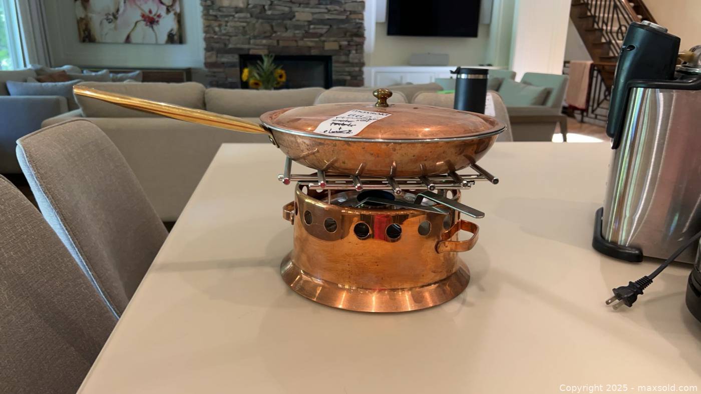 Copper flambé pan set with burner and lid | Maxsold