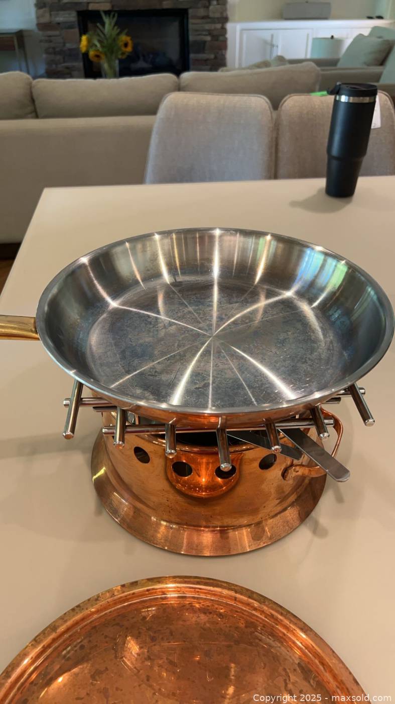 Copper flambé pan set with burner and lid | Maxsold