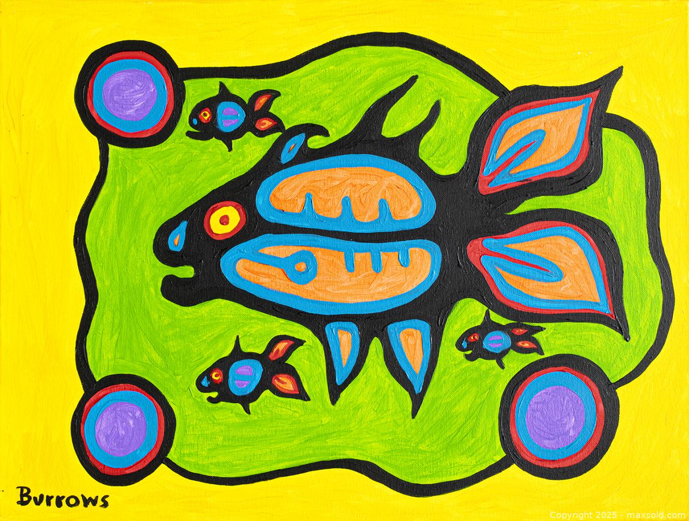 Karl Burrows Spirit Fish acrylic on canvas | Maxsold