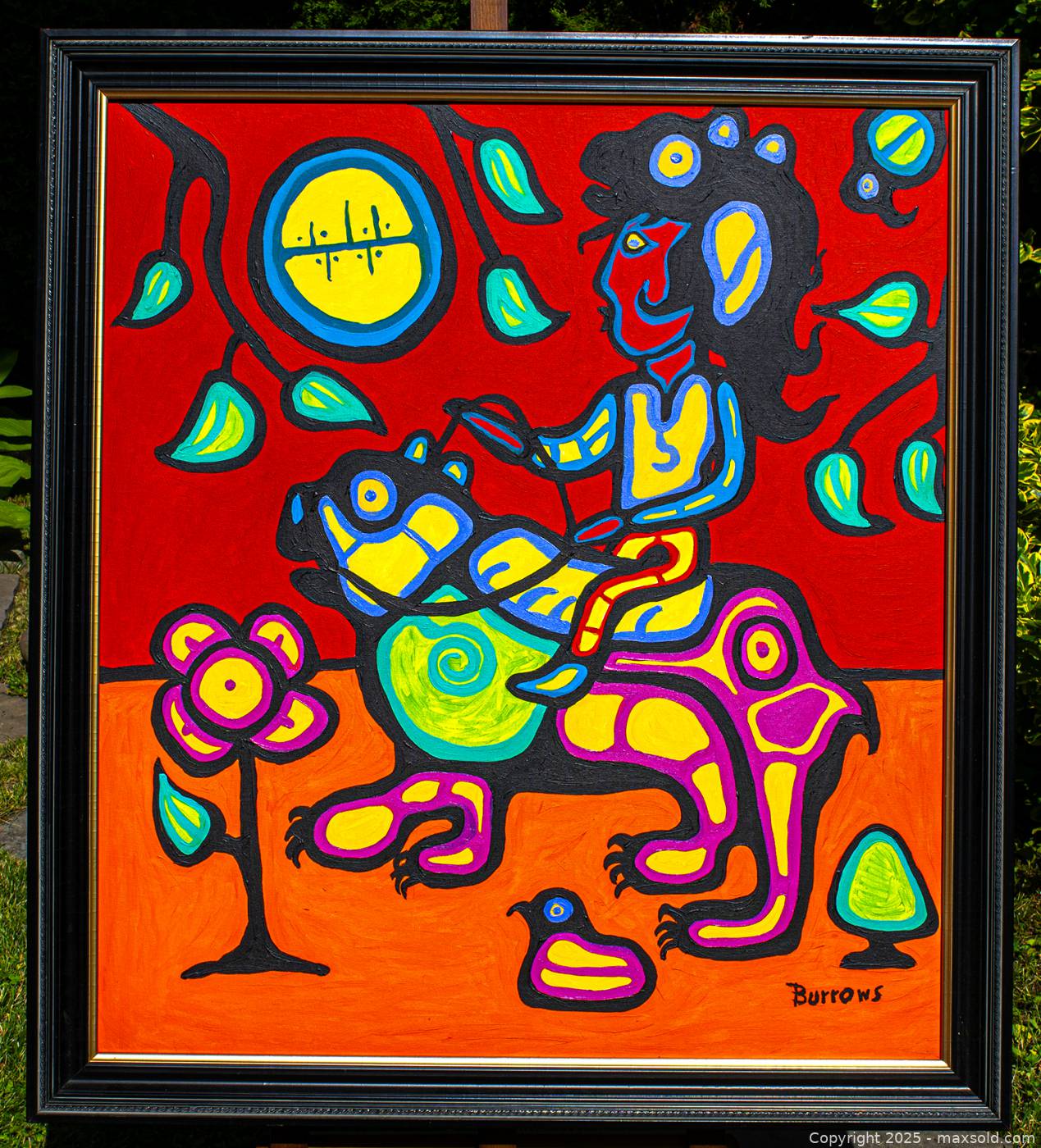 Karl Burrows signed acrylic on canvas "Bear Rider" | Maxsold