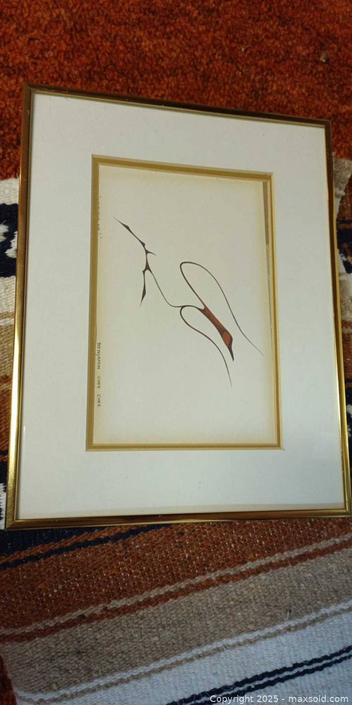 Benjamin Chee Chee framed prints, blanket, 2 water landscapes | Maxsold