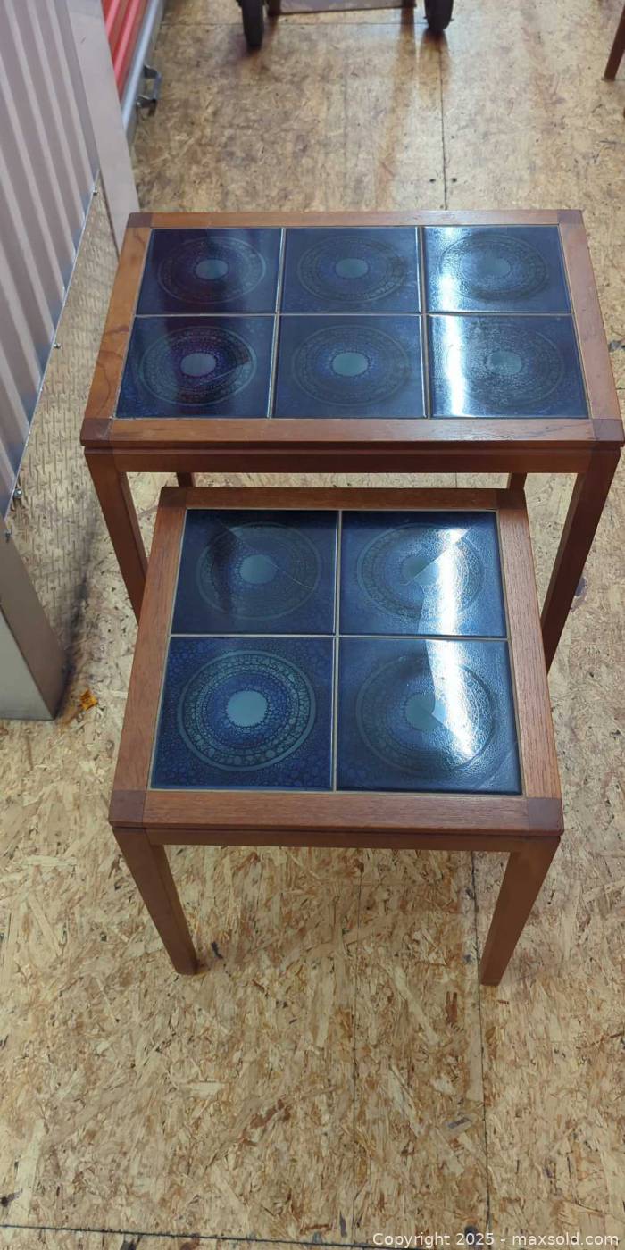 Mid-century teak tile-top nesting tables | Maxsold