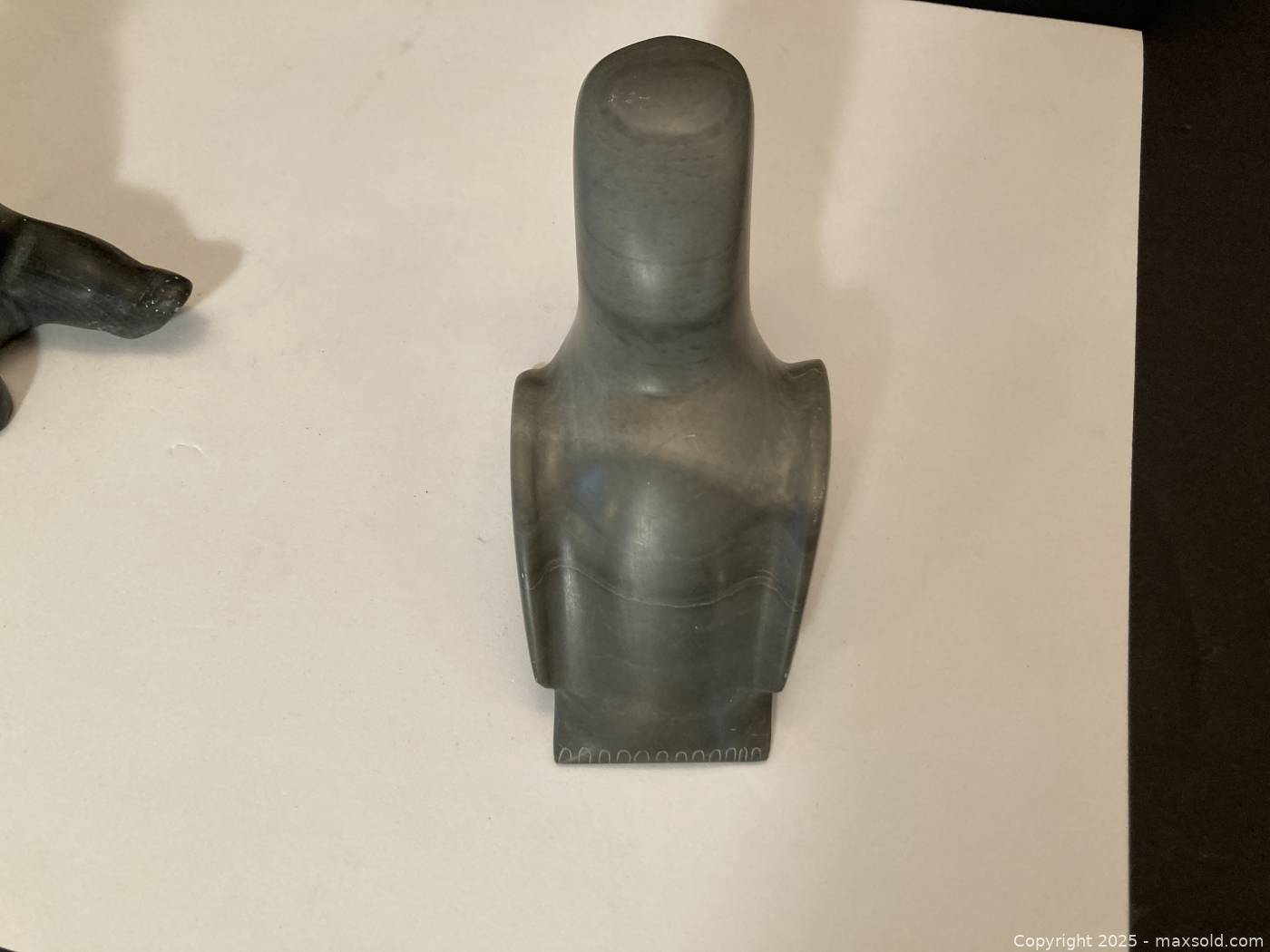 Signed Inuit soapstone carvings, man & bird | Maxsold
