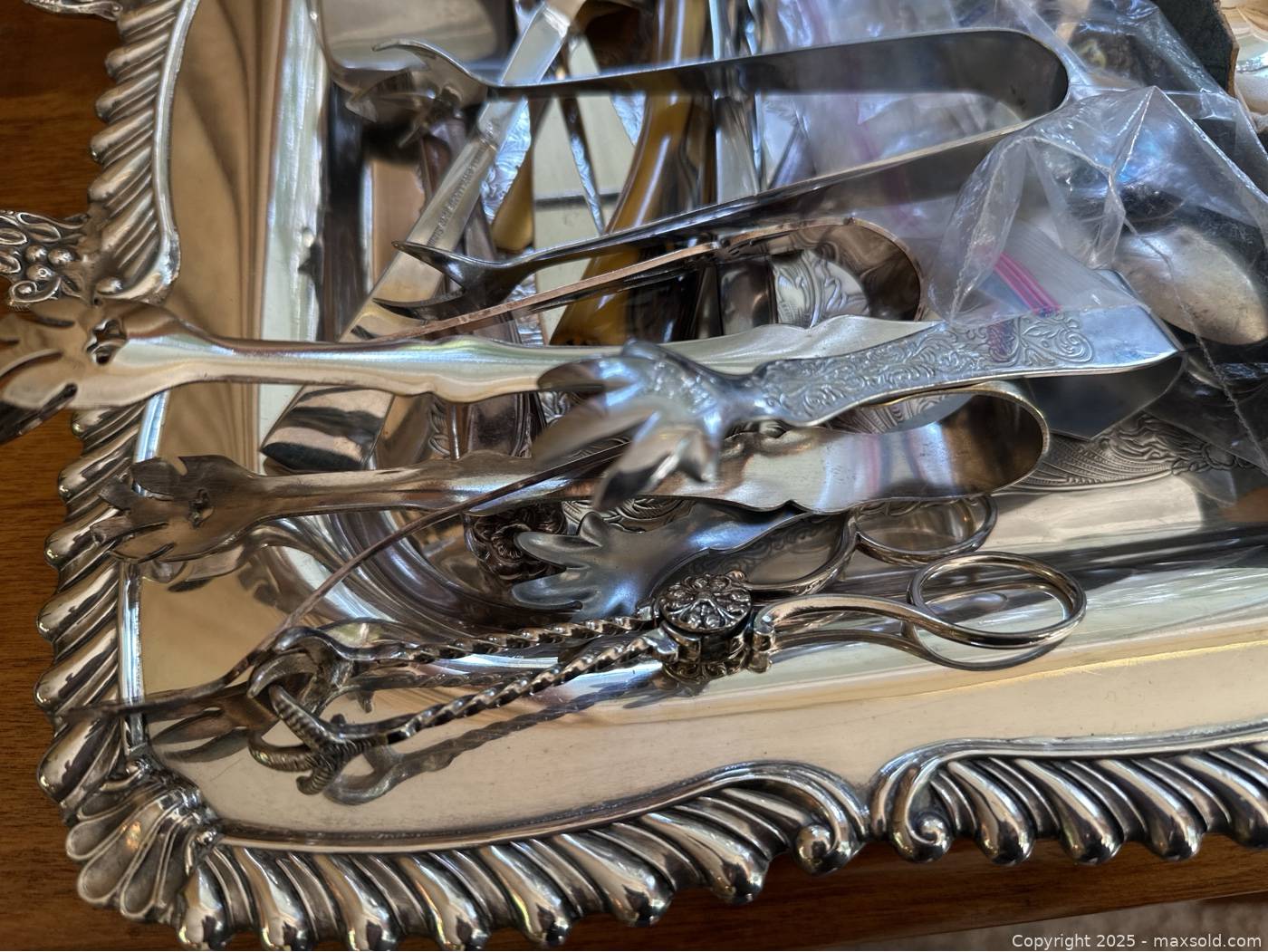 EP silverplate serving tray with assorted serveware | Maxsold