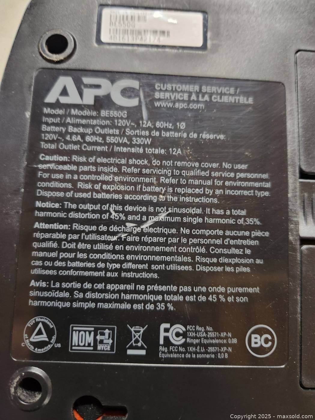 APC Back-UPS 550 uninterruptible power supply | Maxsold