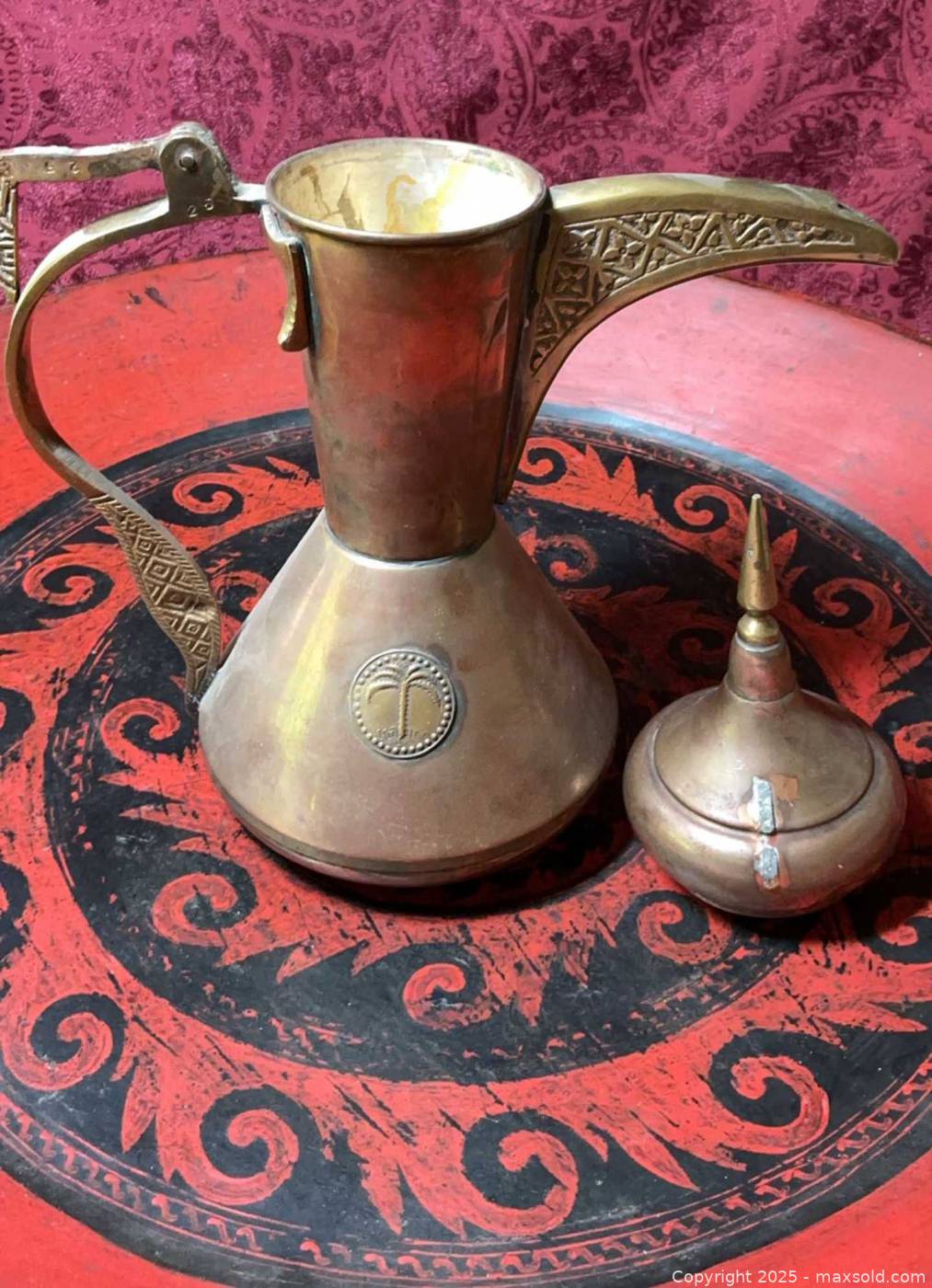 Antique Burmese Kalat Tray, Brass Coffee Pot, Copper Container | Maxsold