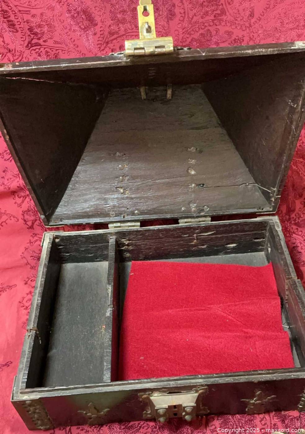 Pyramid wood box, silver flask, cloisonné boxes, brass plate, chime ...