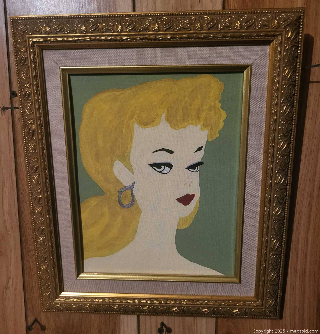 Framed Ponytail Barbie portrait painting | Maxsold