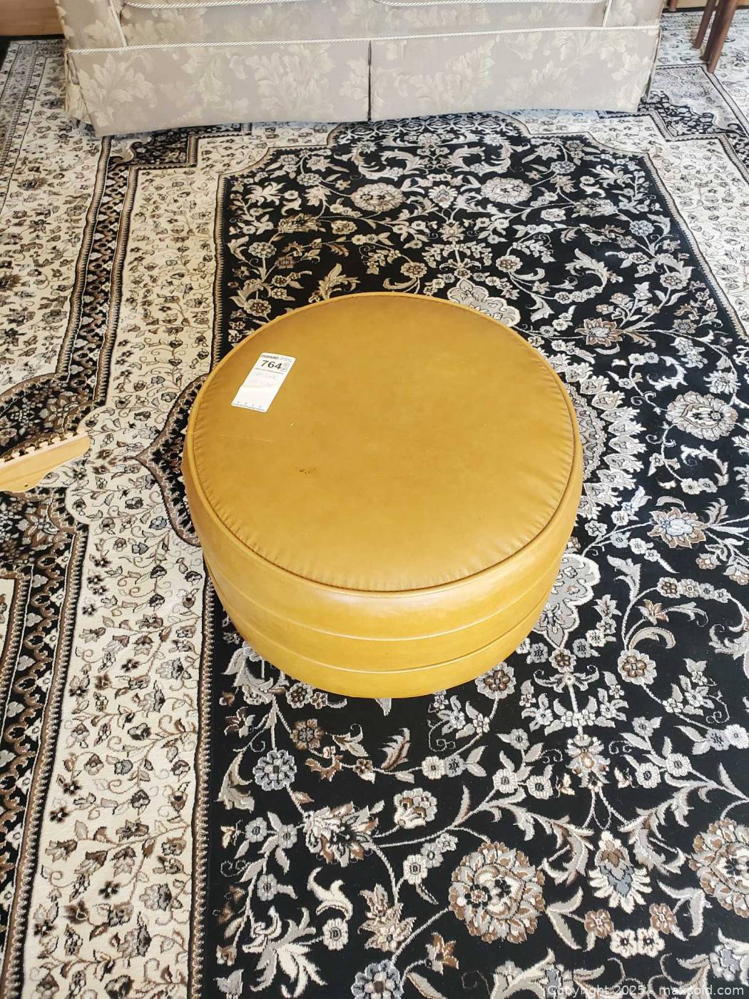 Mid-Century Mustard Vinyl Round Ottoman on Casters | Maxsold