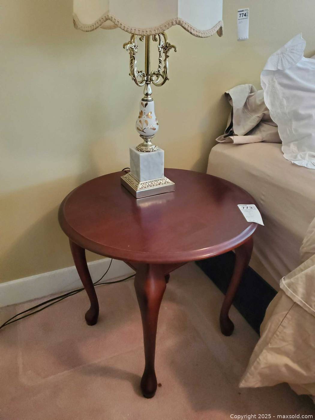 Pair of round Queen Anne end tables, 24" x 22" | Maxsold